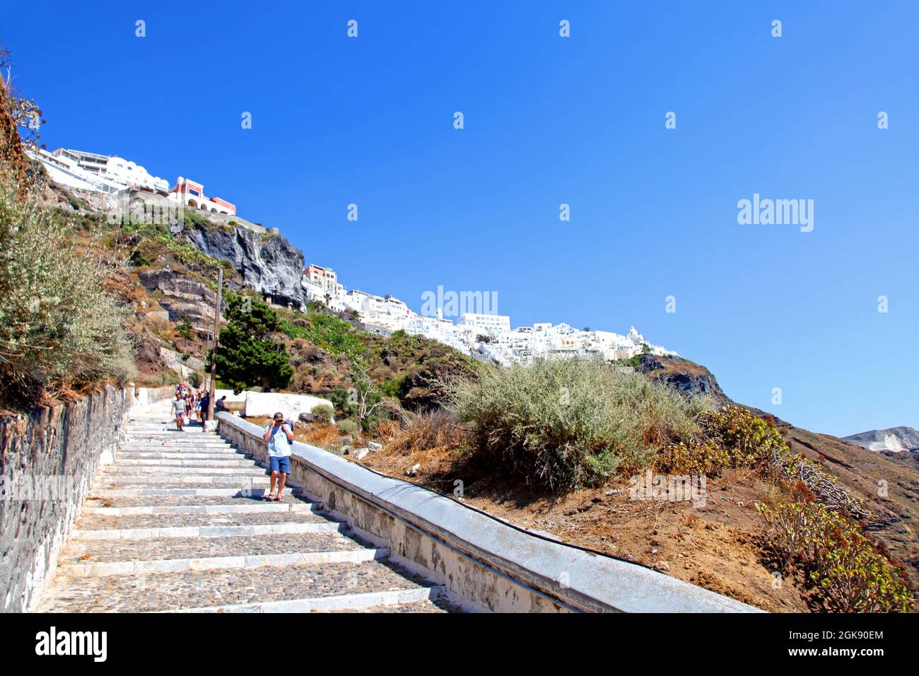 The Karavolades Stairs in Fira, Santorini, Greek Islands, Greece Stock ...