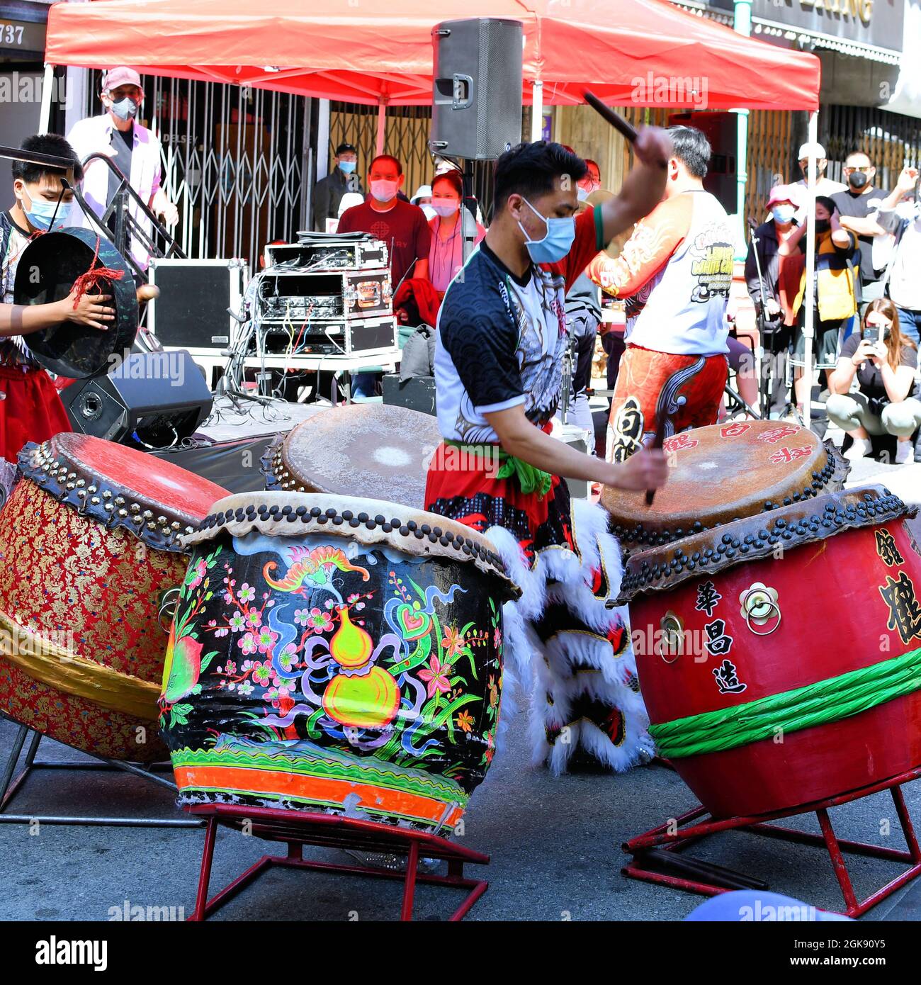 Lion dance musicians with traditional Chinese instruments at the 2021 ...