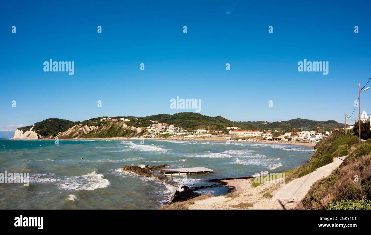 View to the sea in Agios Stefanos village, Corfu island, Greece Stock ...