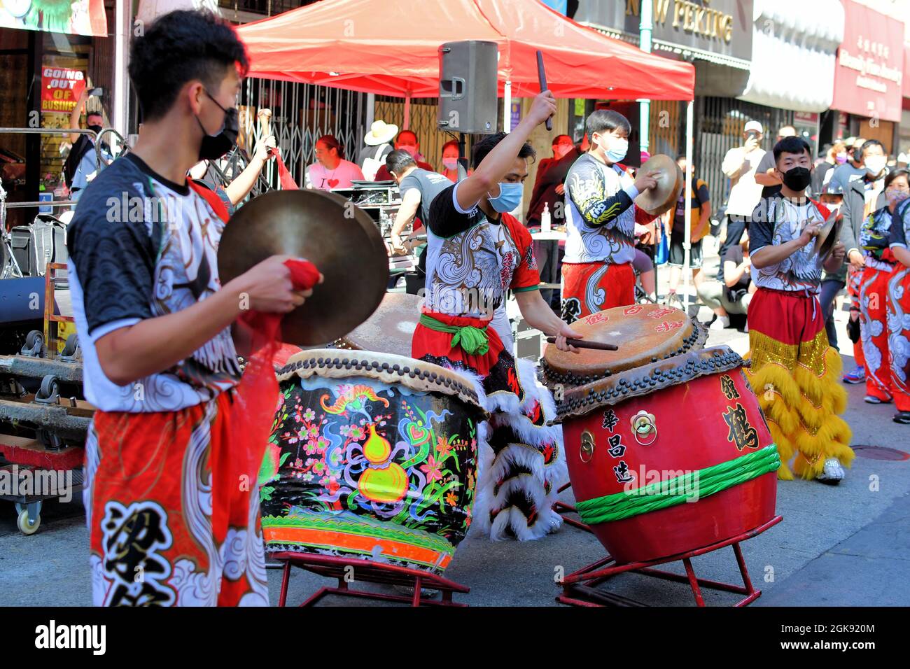 Lion dance musicians with traditional Chinese instruments at the 2021 ...