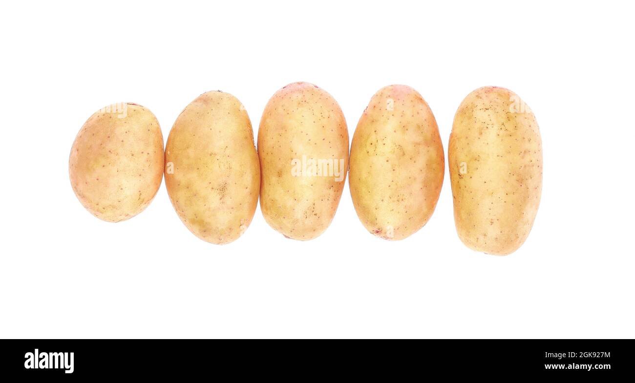 Raw unpeeled potatoes on white background Stock Photo - Alamy