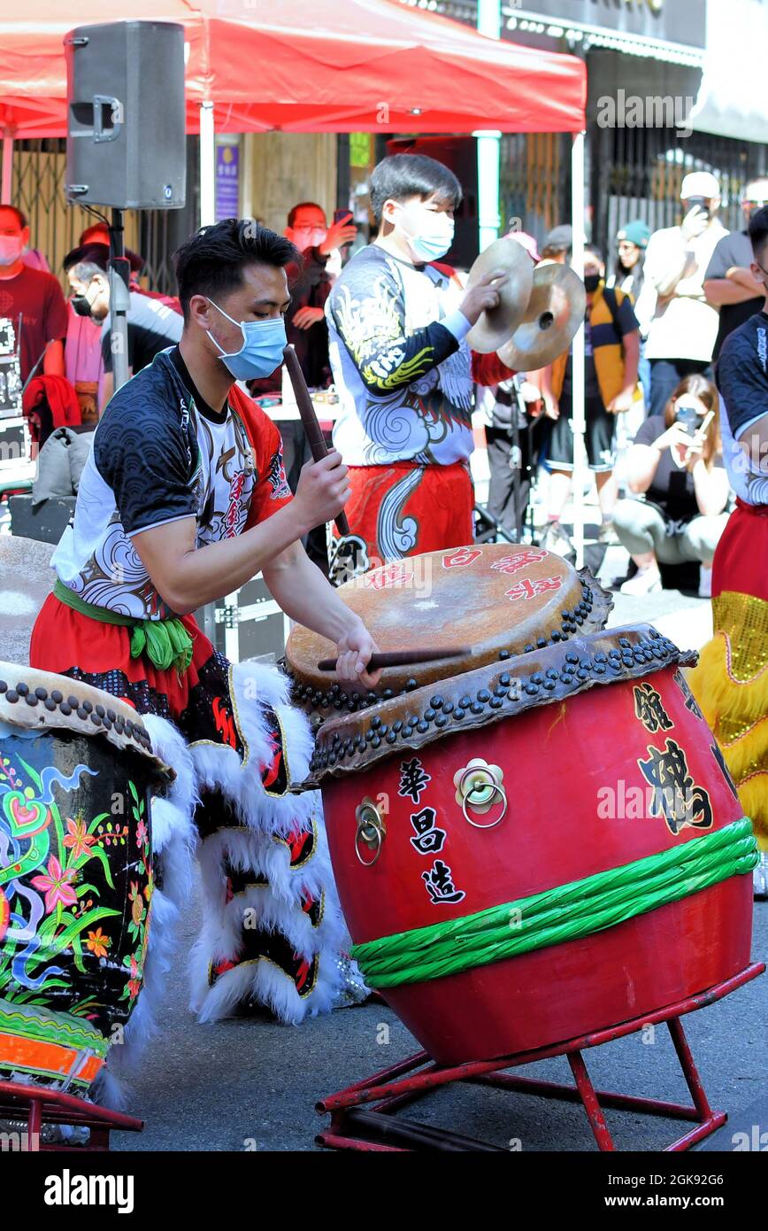 Lion dance musicians with traditional Chinese instruments at the 2021 ...