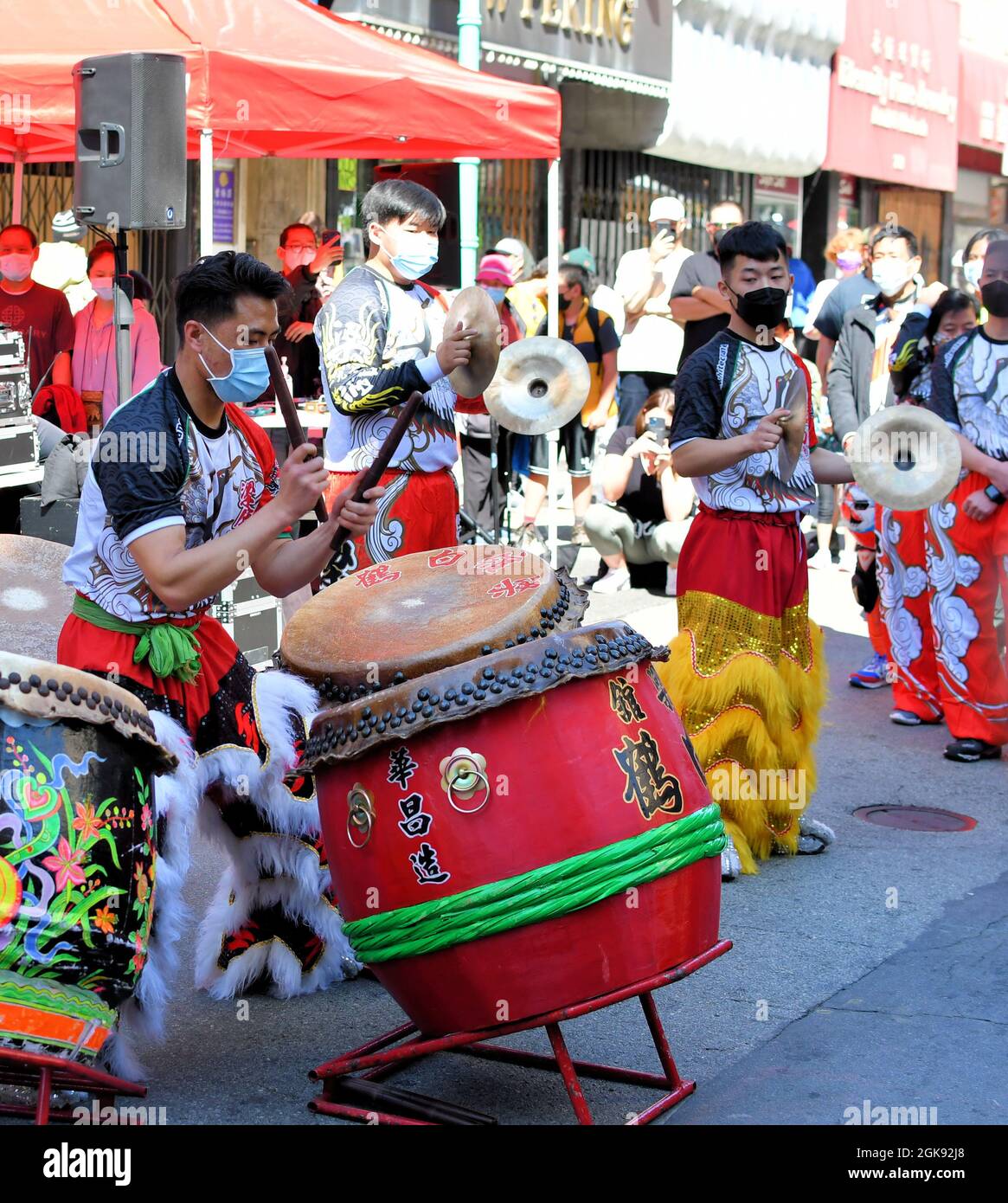 Lion dance musicians with traditional Chinese instruments at the 2021 ...