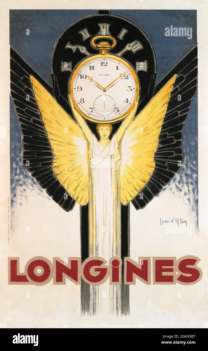 Click On Vintage Swiss pocketwatch poster - Longines, 1920s Stock Photo ...