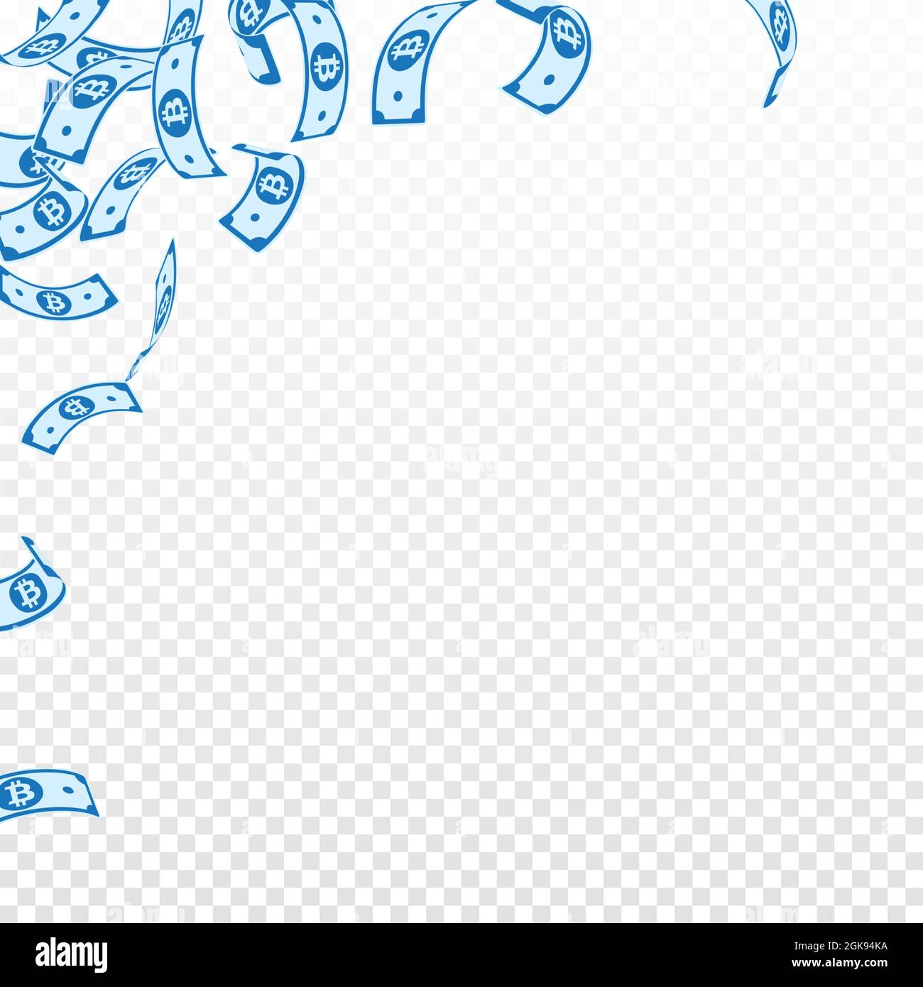 Bitcoin, internet currency notes falling. Floating BTC bills on ...