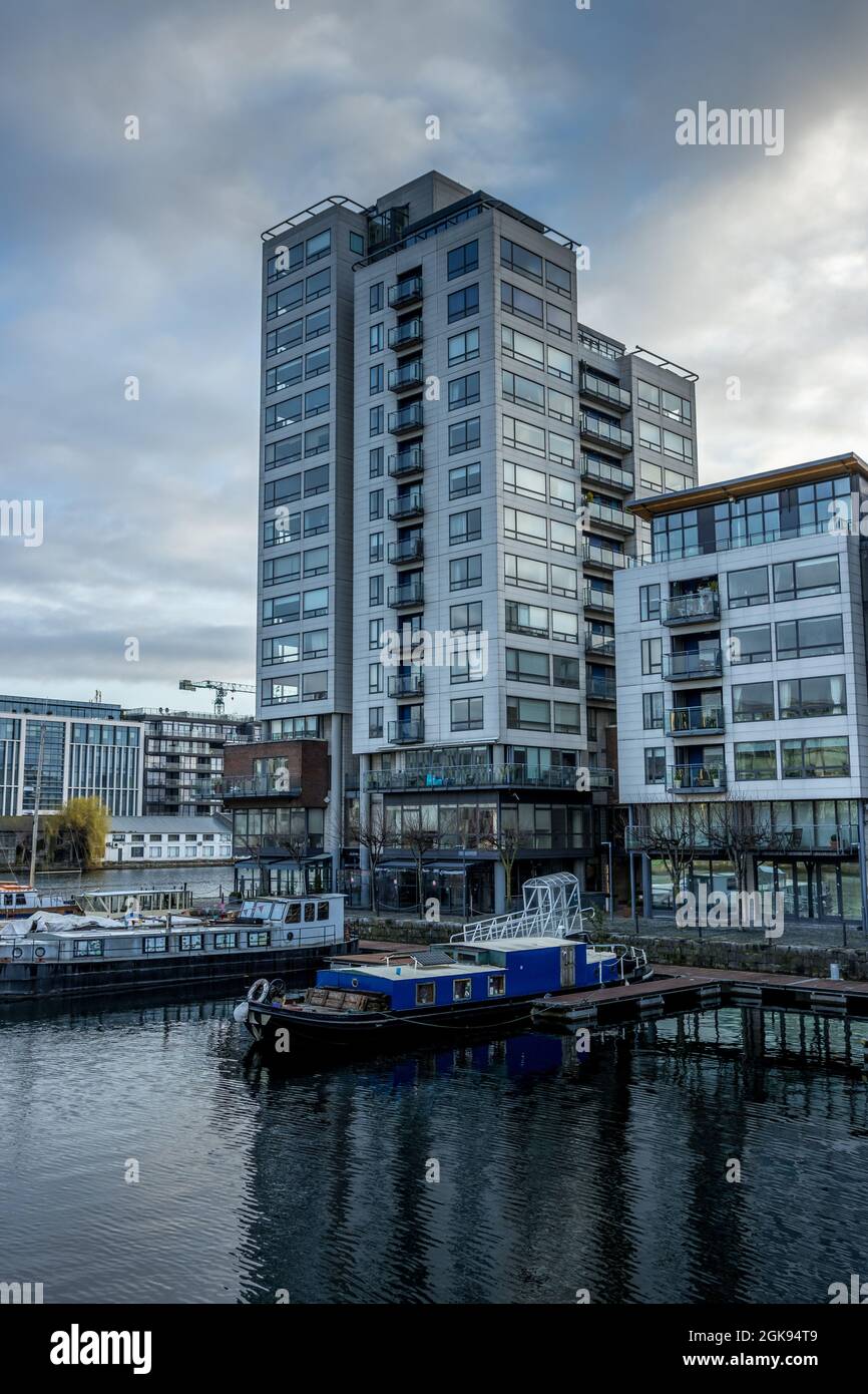 DUBLIN, IRELAND - Mar 15, 2021: A vertical shot of apartment buildings ...
