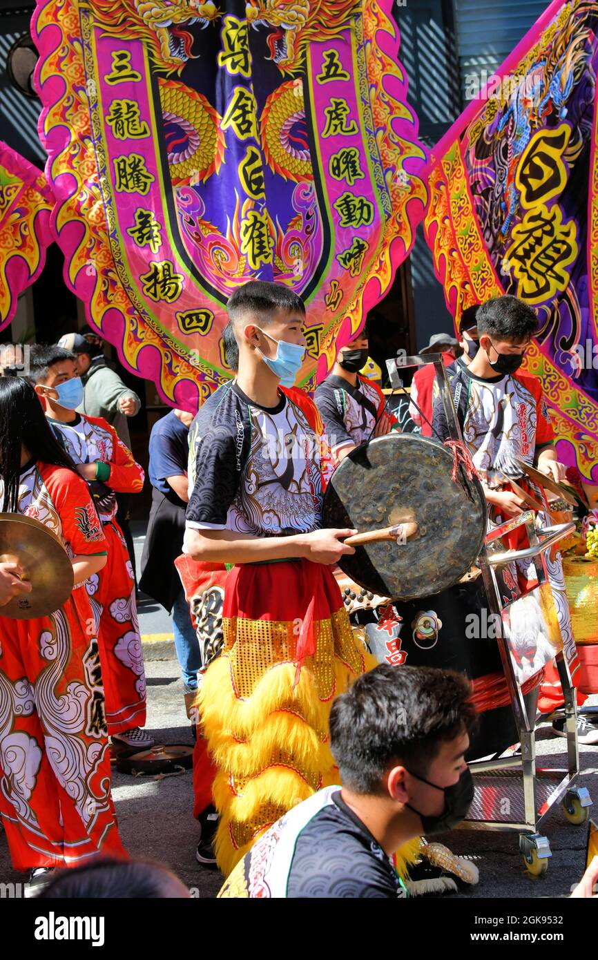 Lion dance musicians with traditional Chinese instruments at the 2021 ...
