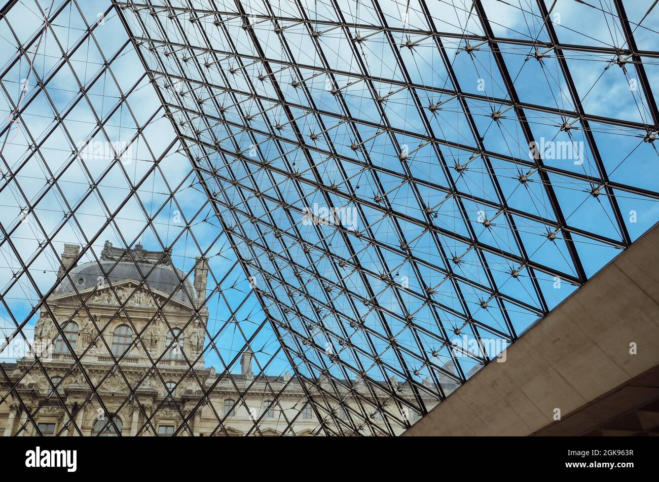 PARIS, FRANCE - Jan 11, 2020: The glass pyramid of the Louvre Museum in ...