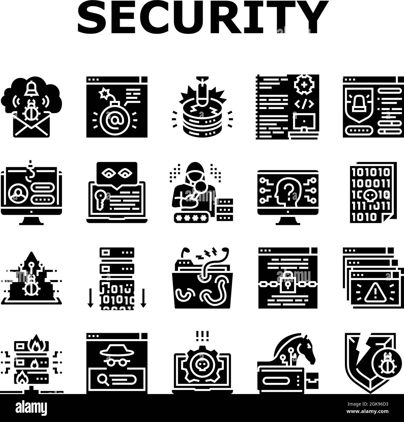 Cyber Security System Technology Icons Set Vector Stock Vector Image ...