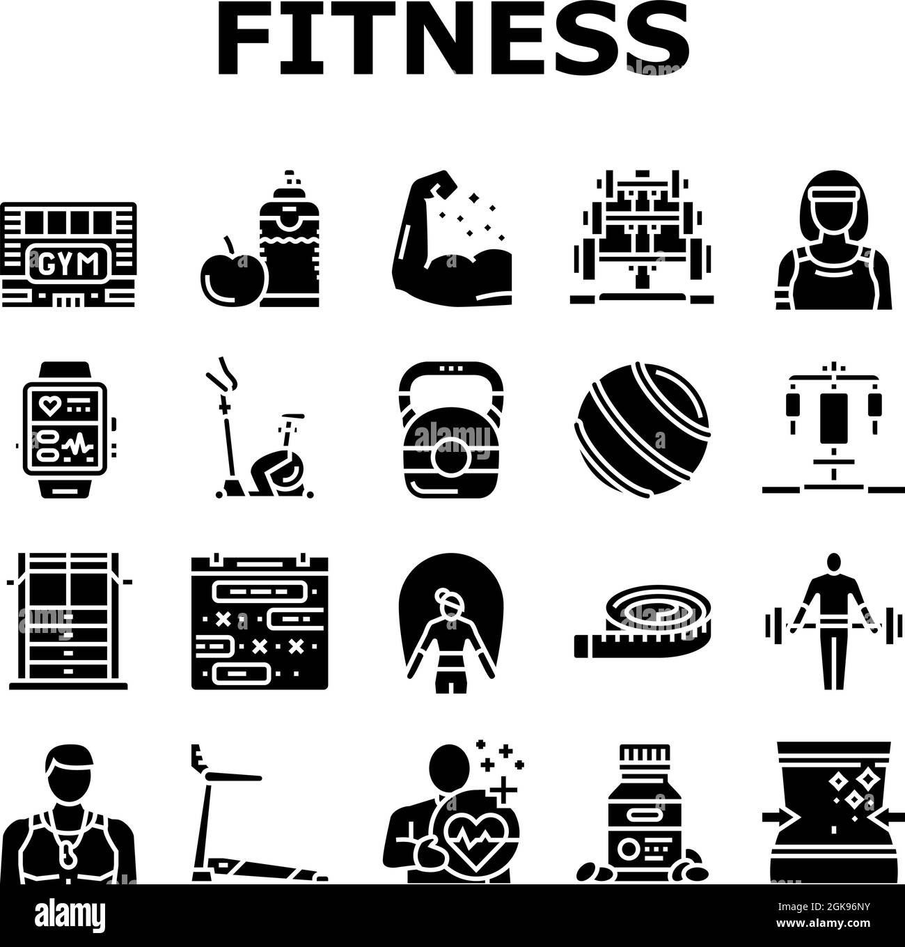 Fitness Health Athlete Training Icons Set Vector Stock Vector Image ...