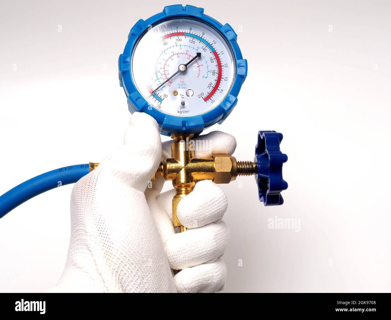 Picture of blue pressure meter, tool that usualy used by technician to ...
