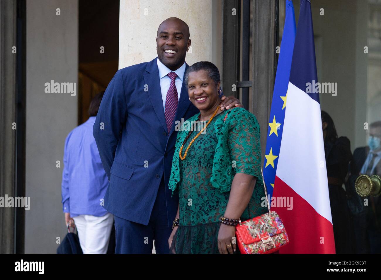 French judoka Teddy Riner and his mother Marie-Pierre Riner pose upon ...