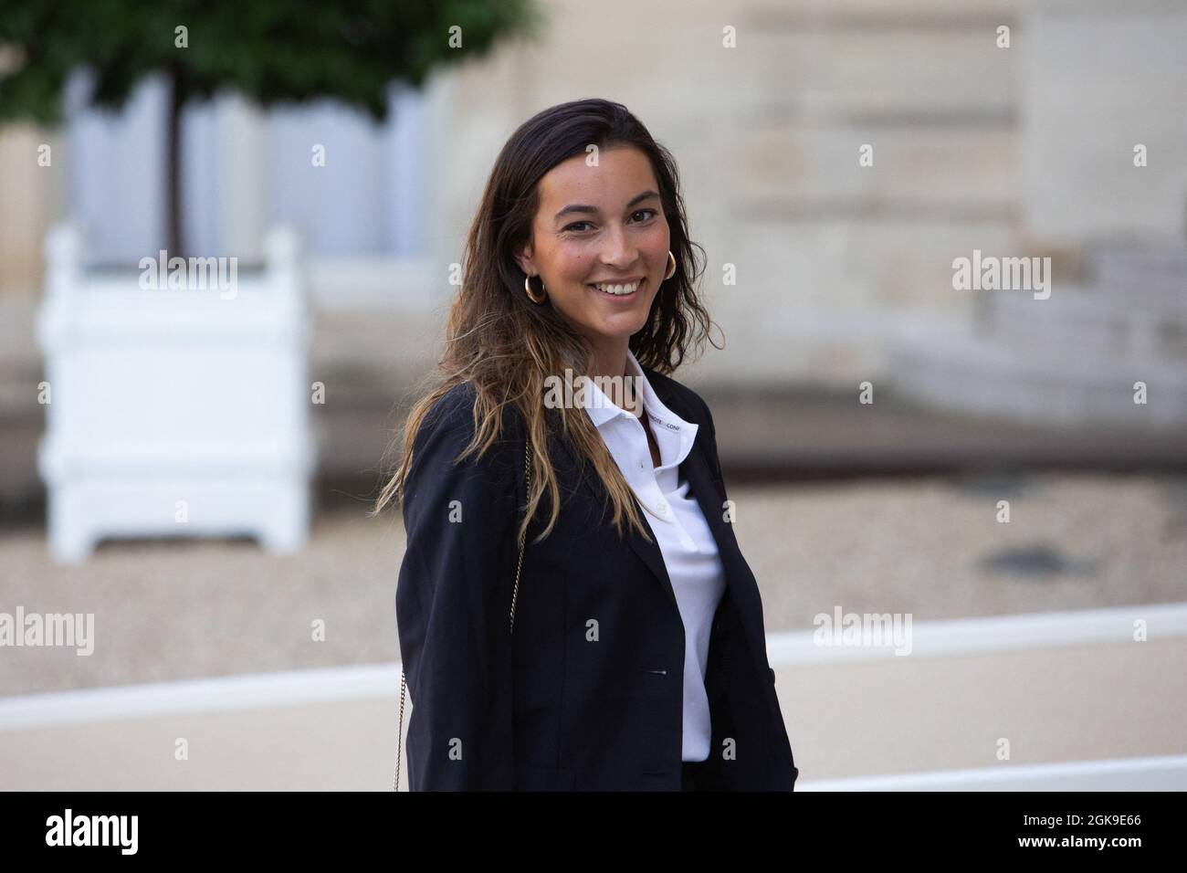 Sword athlete Sara Balzer arrives prior to the ceremony in honor of the ...