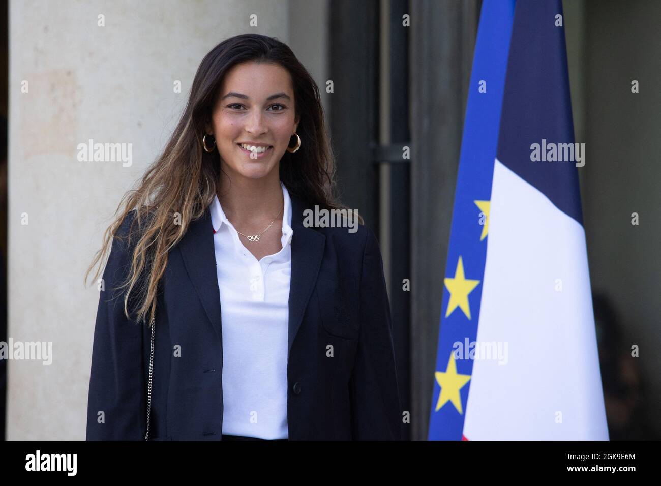 Sword athlete Sara Balzer arrives prior to the ceremony in honor of the ...
