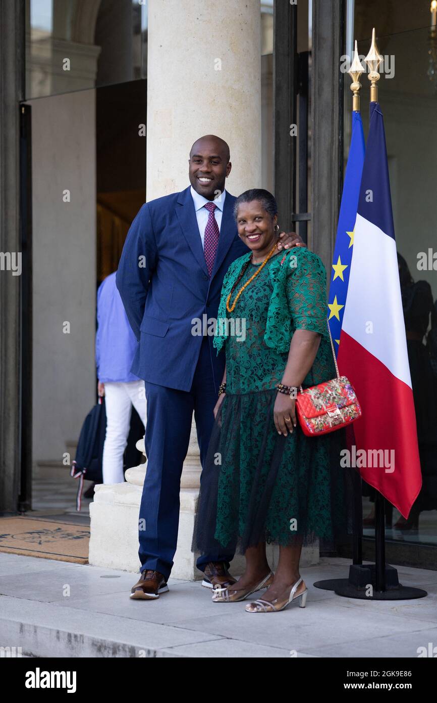 French judoka Teddy Riner and his mother Marie-Pierre Riner pose upon ...