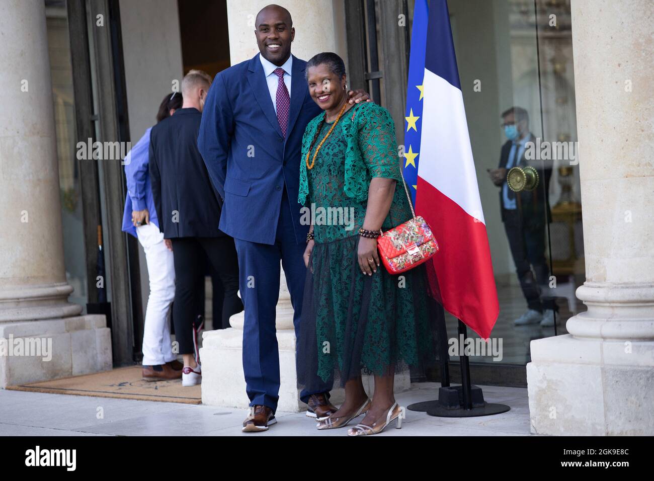 French judoka Teddy Riner and his mother Marie-Pierre Riner pose upon ...
