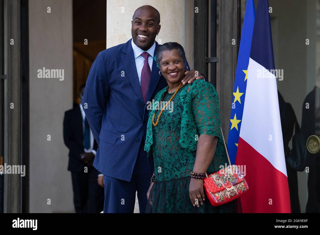 French judoka Teddy Riner and his mother Marie-Pierre Riner pose upon ...