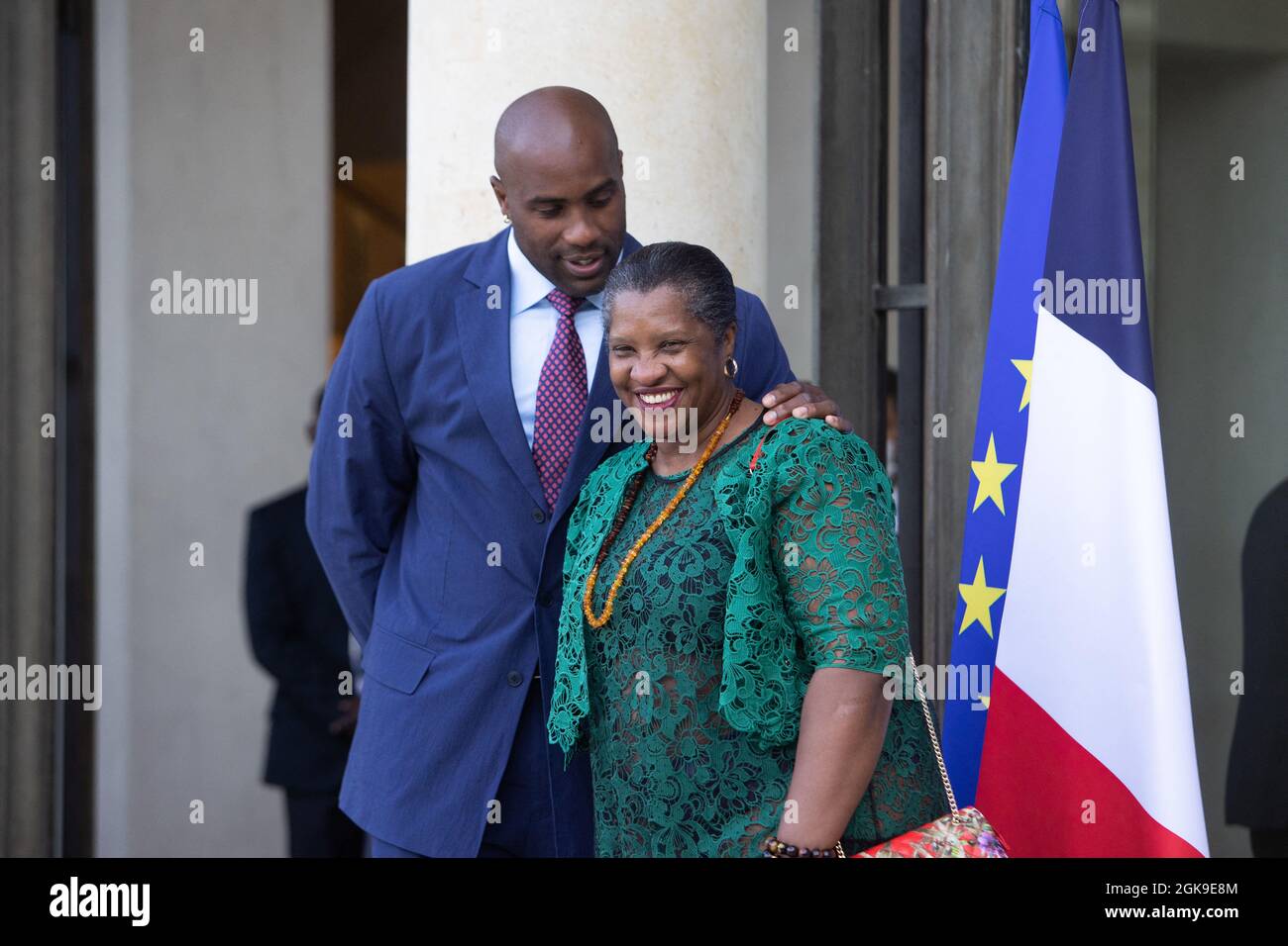 French judoka Teddy Riner and his mother Marie-Pierre Riner pose upon ...