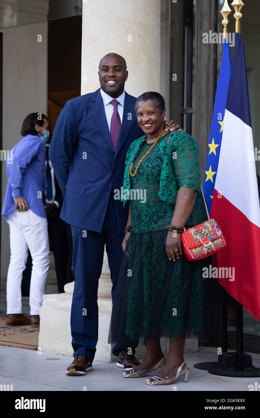 French judoka Teddy Riner and his mother Marie-Pierre Riner pose upon ...