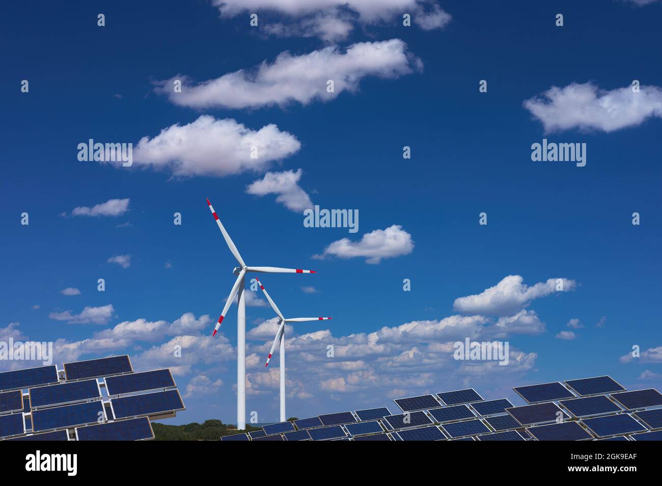 detail of a modern windmill next to solar panels Stock Photo - Alamy