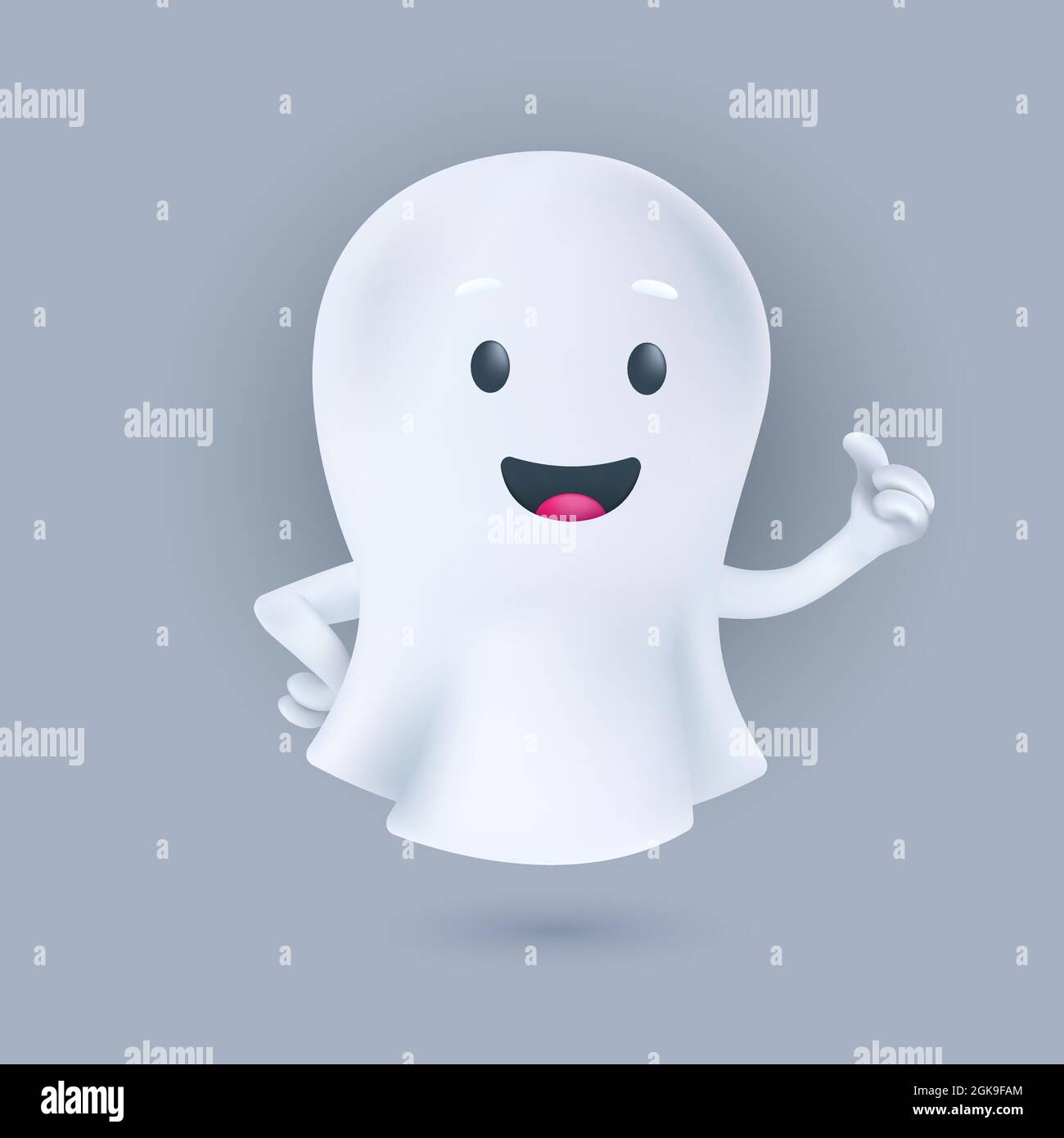 Funny cartoon flying ghost smiling and showing a thumbs up. Friendly ...