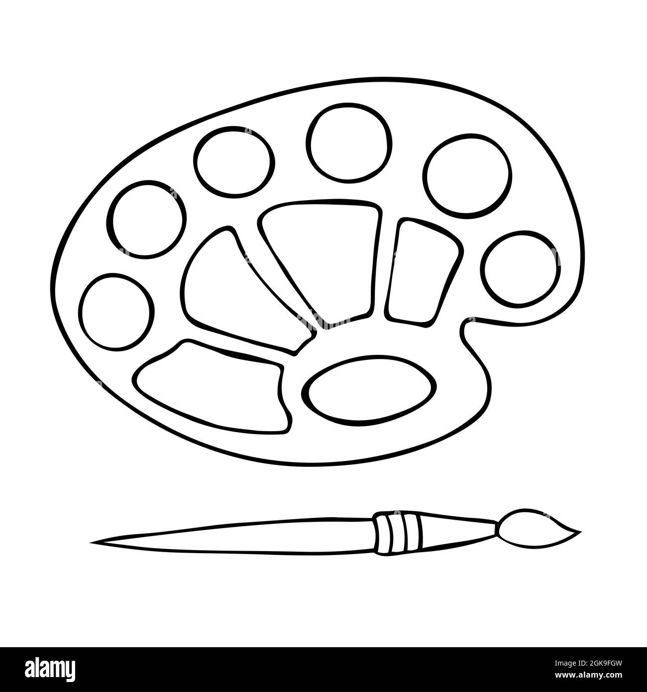 Artist Brush and Palette Line art illustration. Paint brush with ...