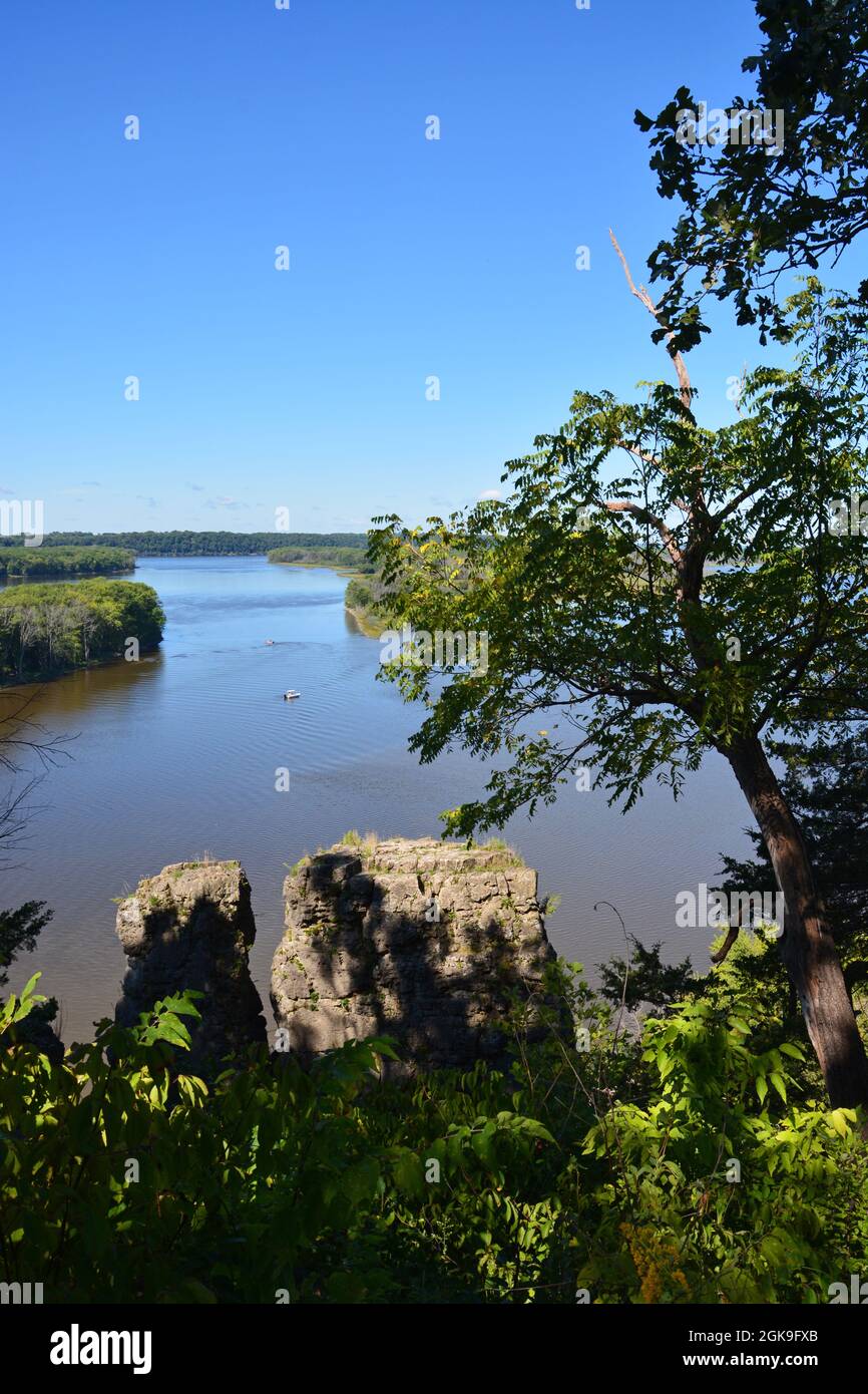 Overlooking The Twin Sisters Rock Formation And Mississippi River At The Mississippi Palisades