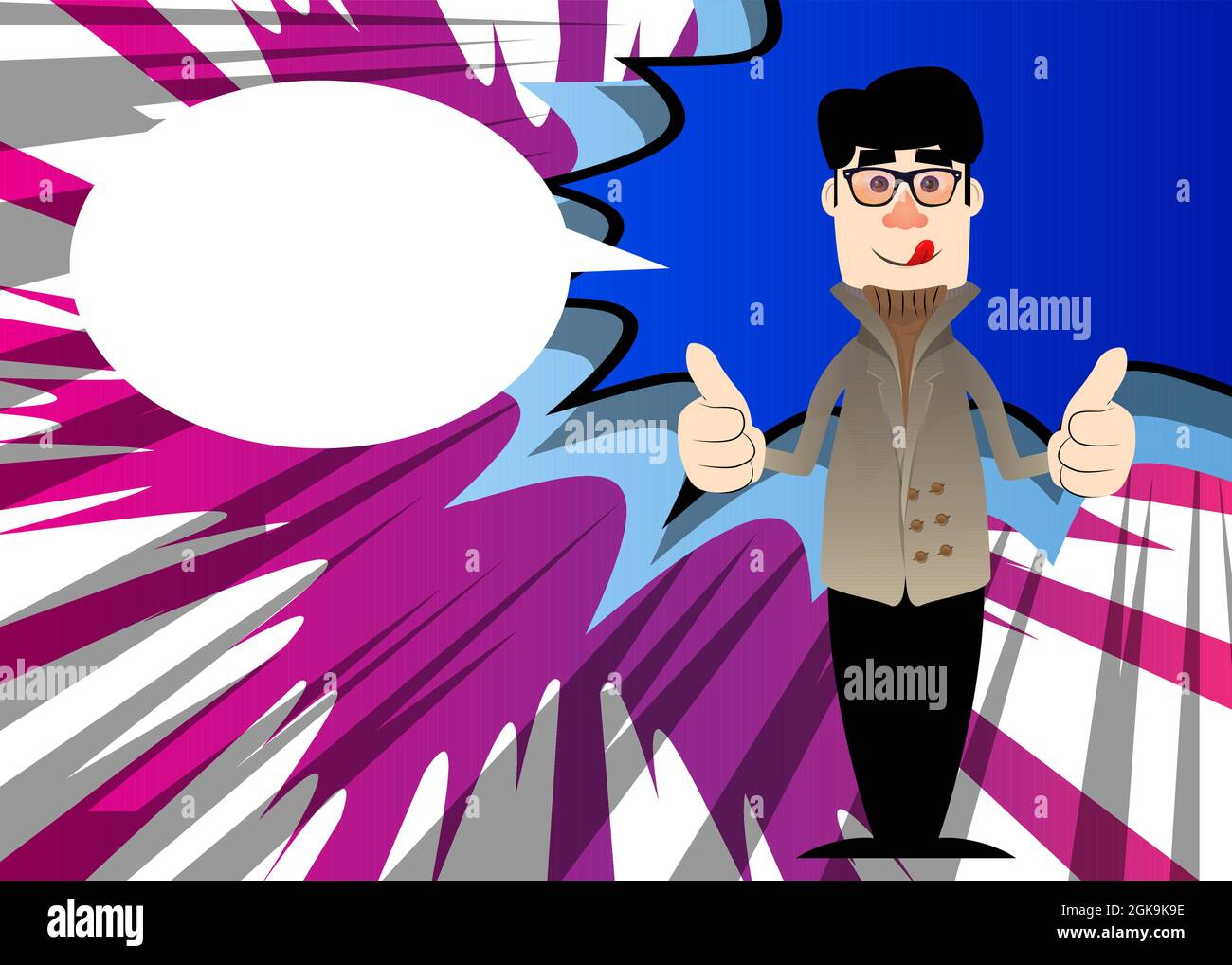 Funny cartoon man dressed for winter making thumbs up sign with two ...