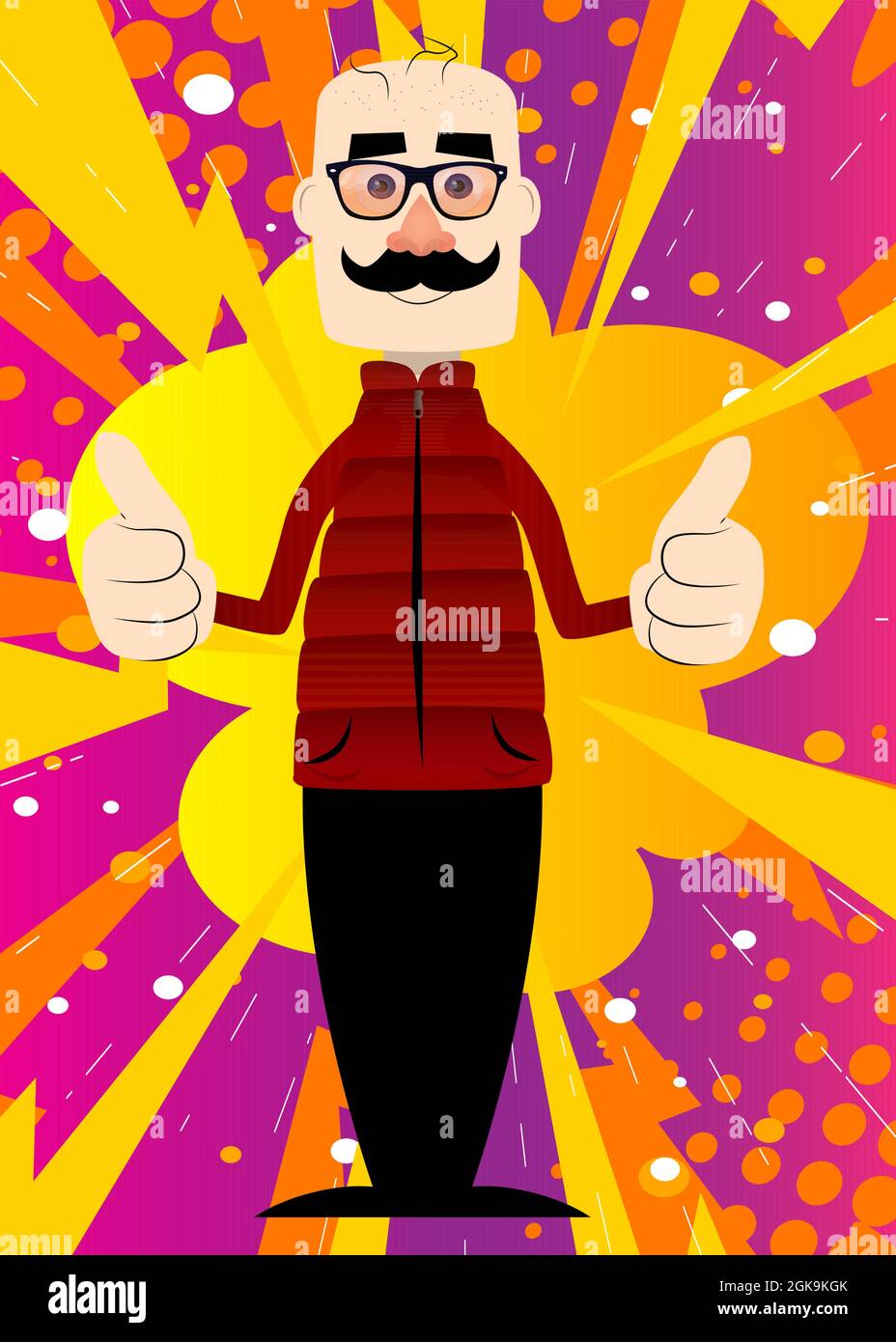 Funny cartoon man dressed for winter making thumbs up sign with two ...