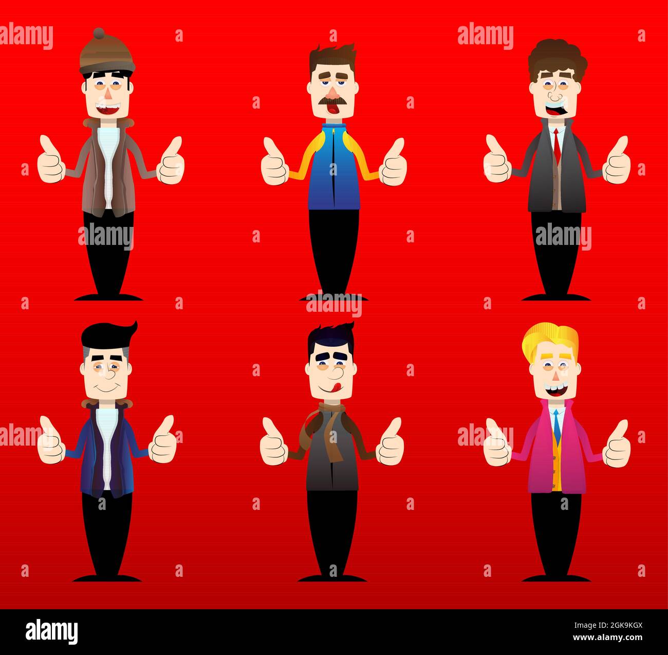 Funny cartoon man dressed for winter making thumbs up sign with two ...