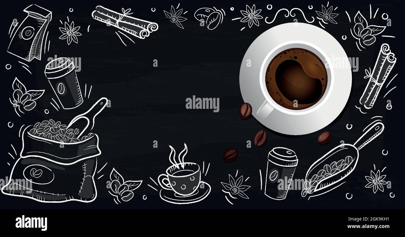 Coffee background with realistic cup of coffee - Vector illustration ...