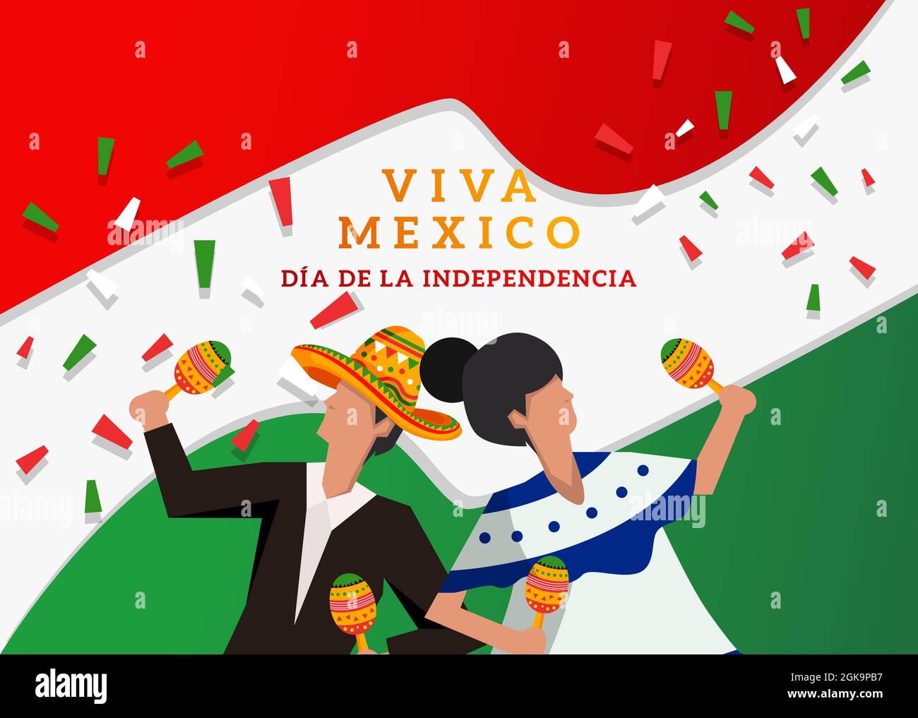 viva Mexico with two people dancing holding maracas Stock Vector Image ...