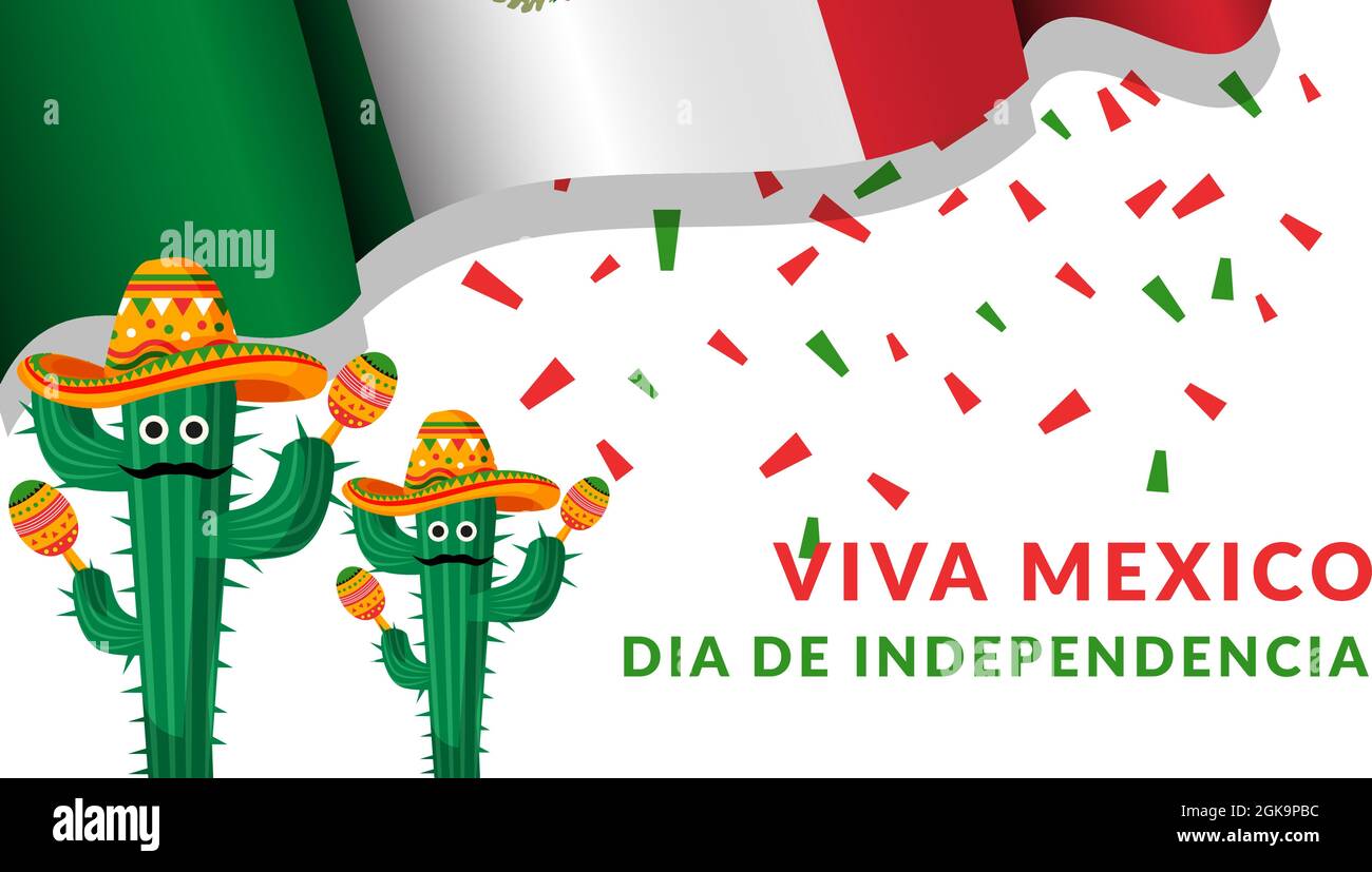 viva mexico dia de independencia with cactus holding maracas and use ...