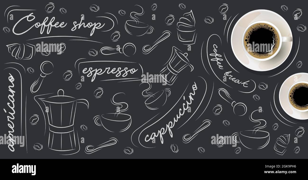 Coffee break, stylish coffee dark background - Vector illustration ...
