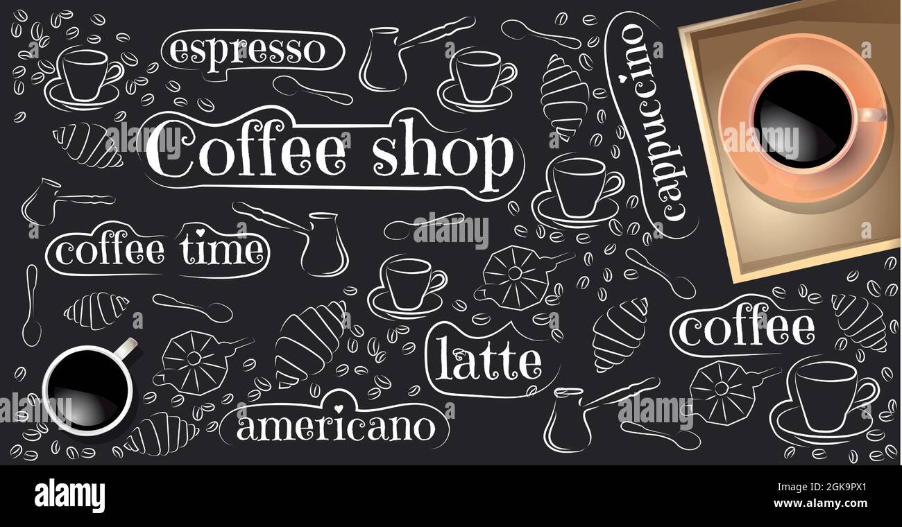 Coffee break, stylish coffee dark background - Vector illustration ...