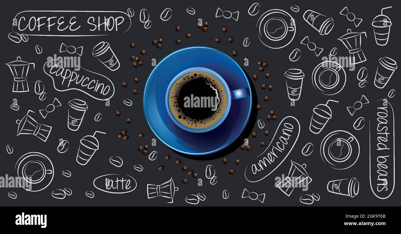 Coffee background with realistic cup of coffee - Vector illustration ...