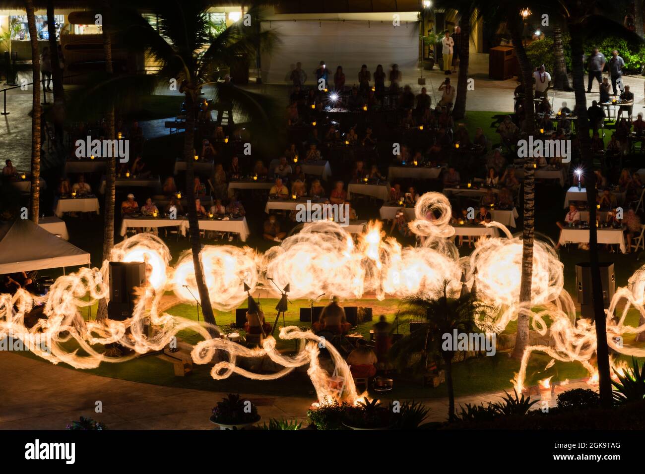 Luau and a fire dance performance at a resort on Oahu, Hawaii Stock ...