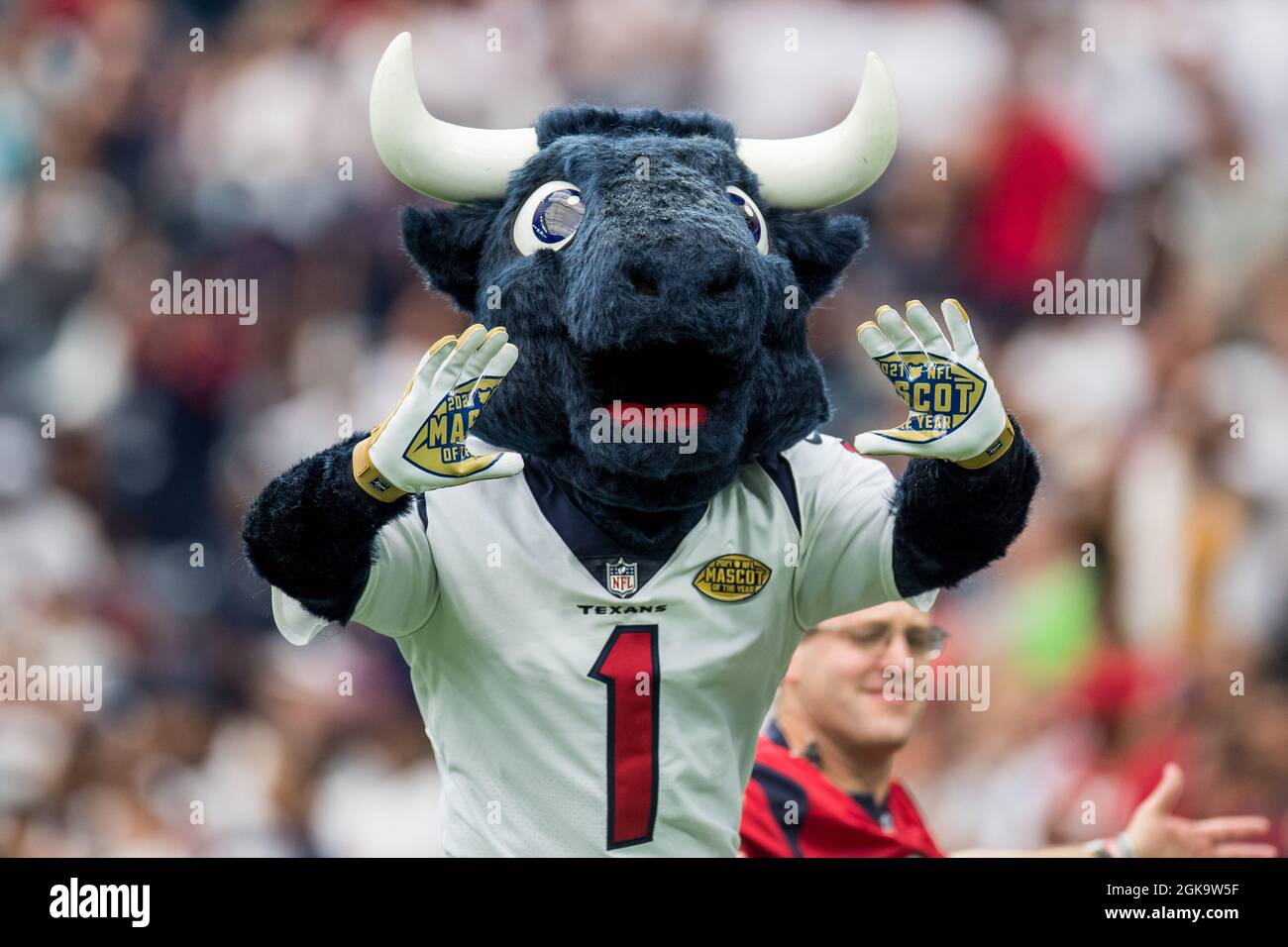 September 12, 2021: Houston Texans mascot Toro enters the field prior ...