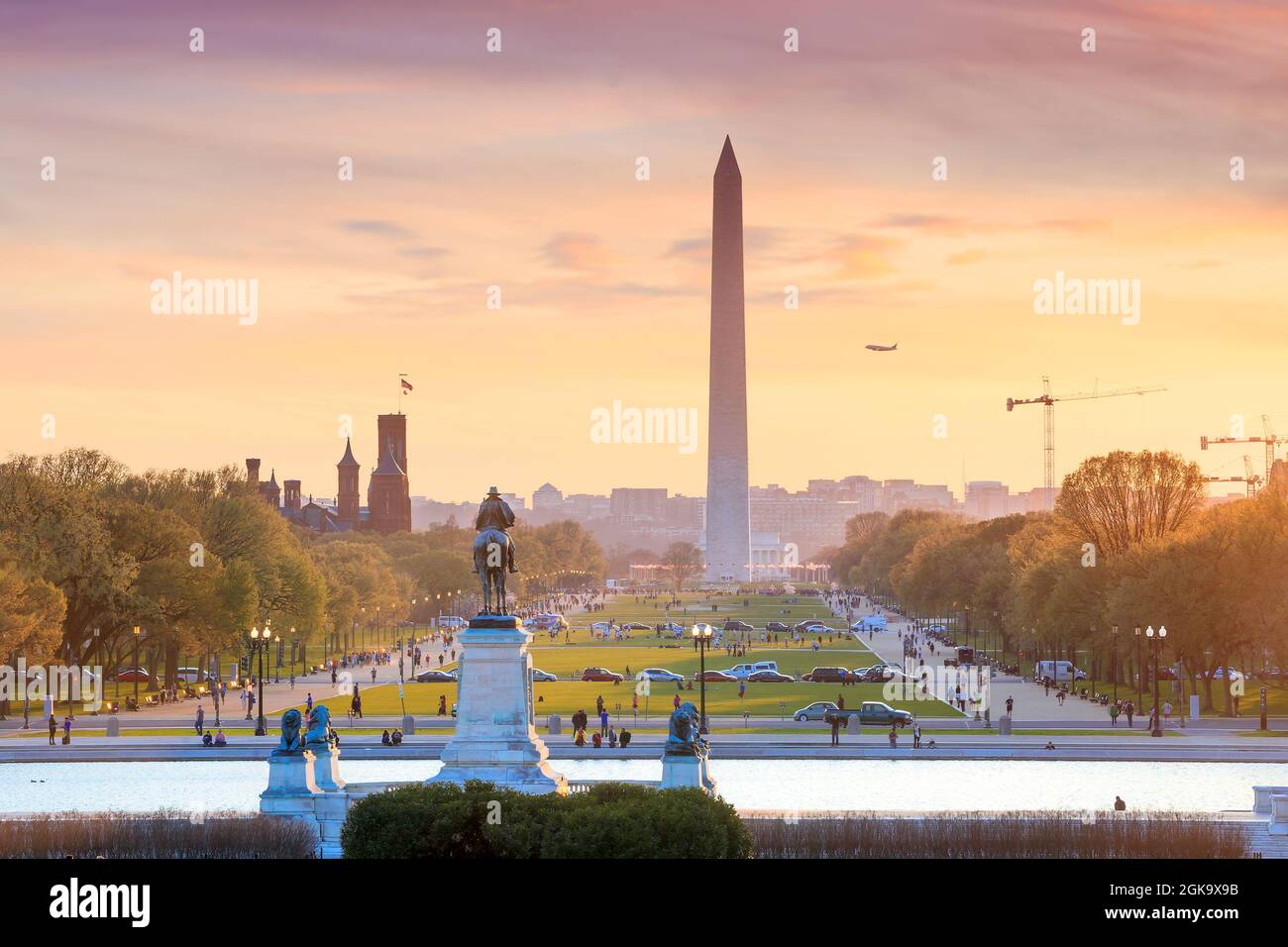 Washington DC city view at a orange sunset, including Washington ...