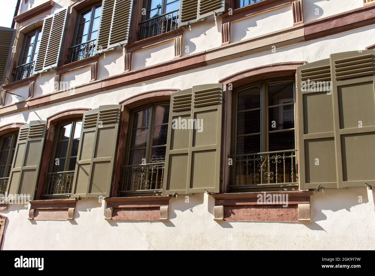 Close upward exterior texture background view of traditional French ...