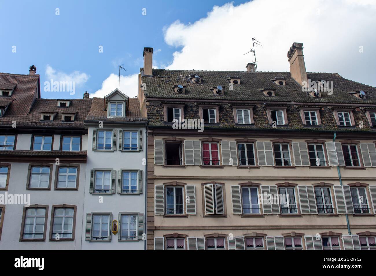Close upward exterior texture background view of traditional French ...