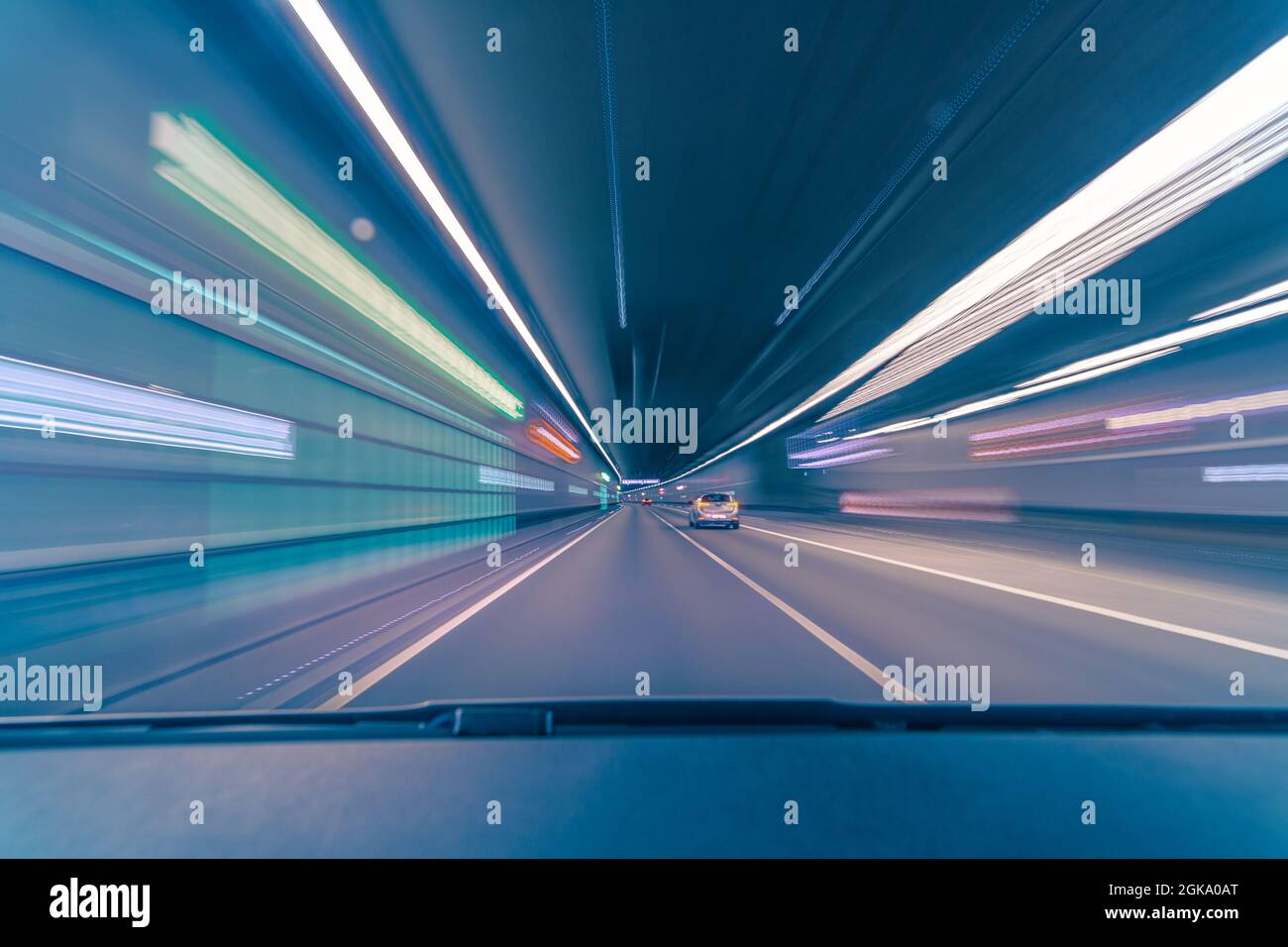Highspeed drive in a tunnel, driving on the fast lane as concept for ...