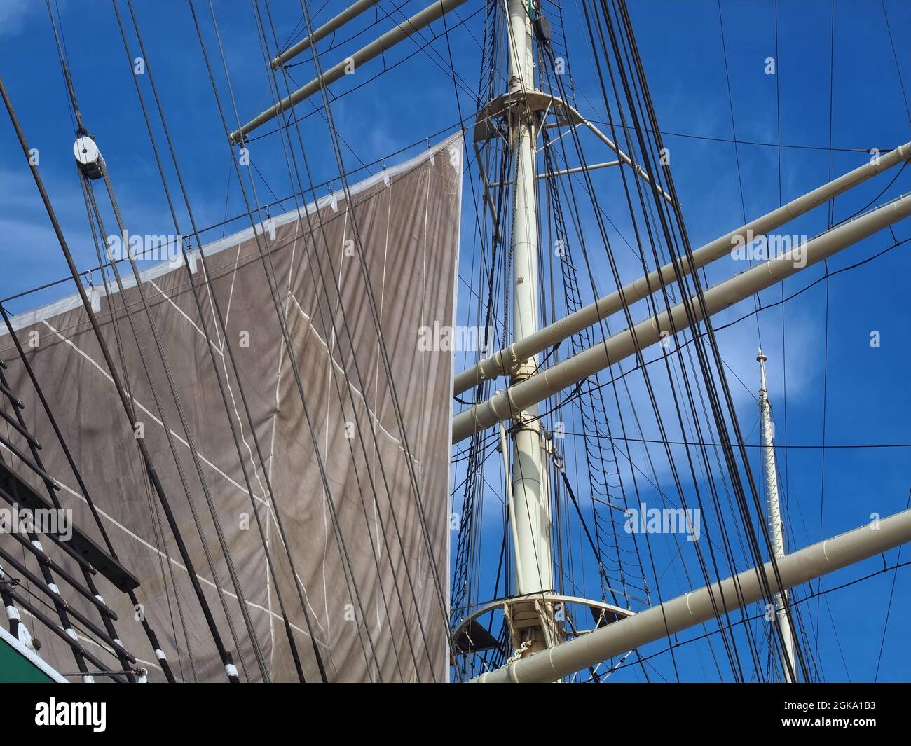 Sail and ropes of sailing ship Stock Photo - Alamy
