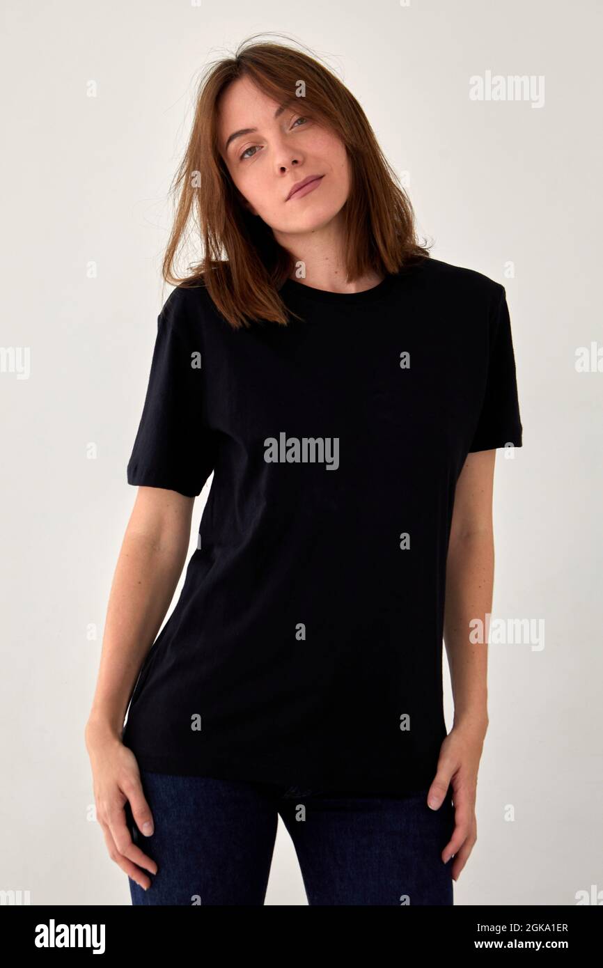 Trendy fashion model female in t shirt hi-res stock photography and ...