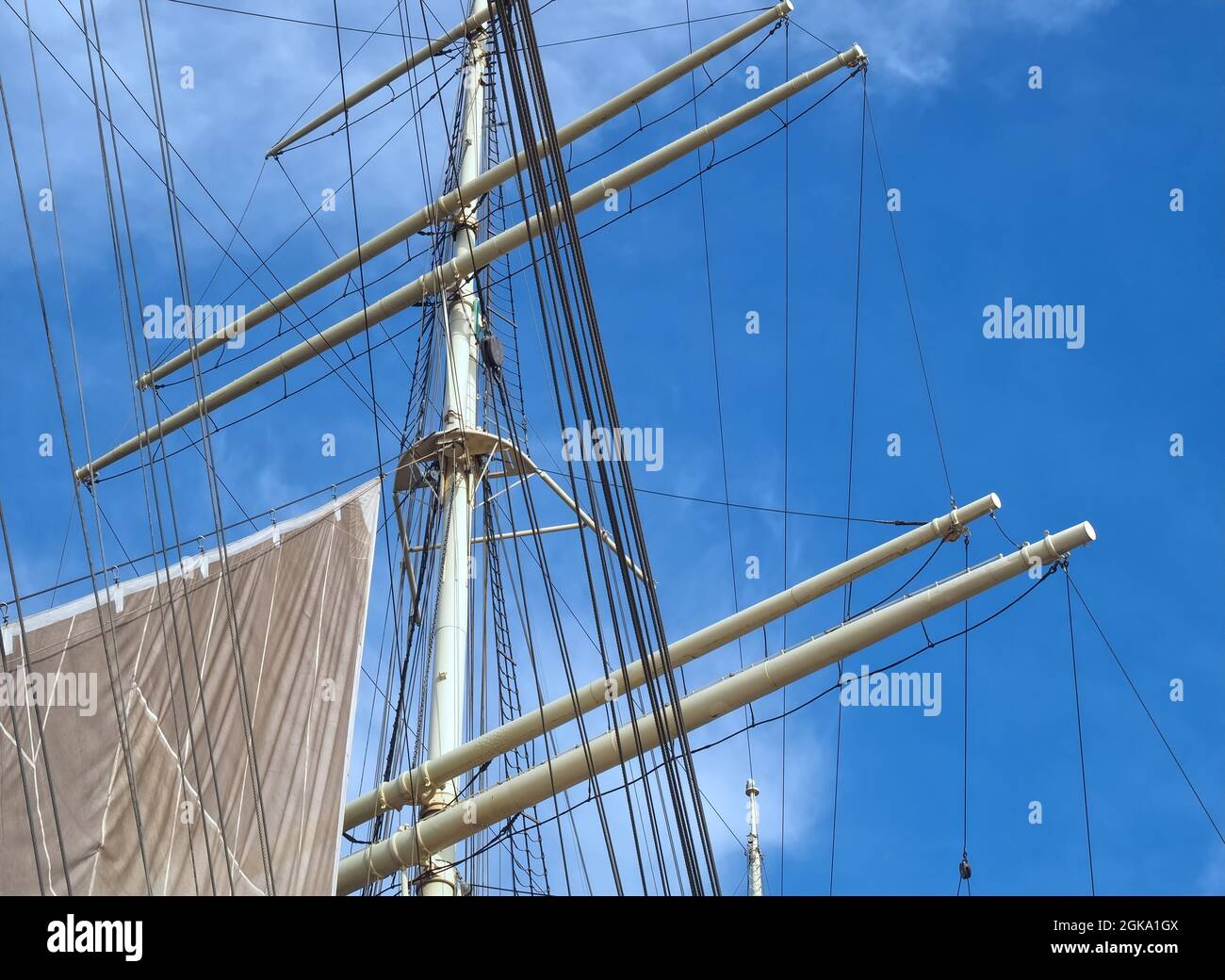 Sail and ropes of sailing ship Stock Photo - Alamy