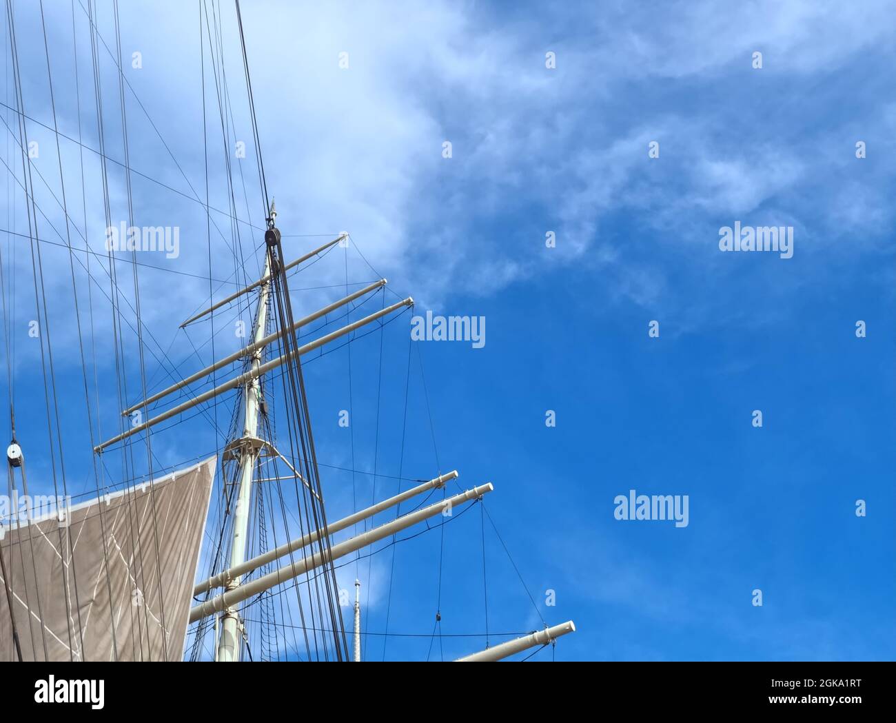 Sail and ropes of sailing ship Stock Photo - Alamy