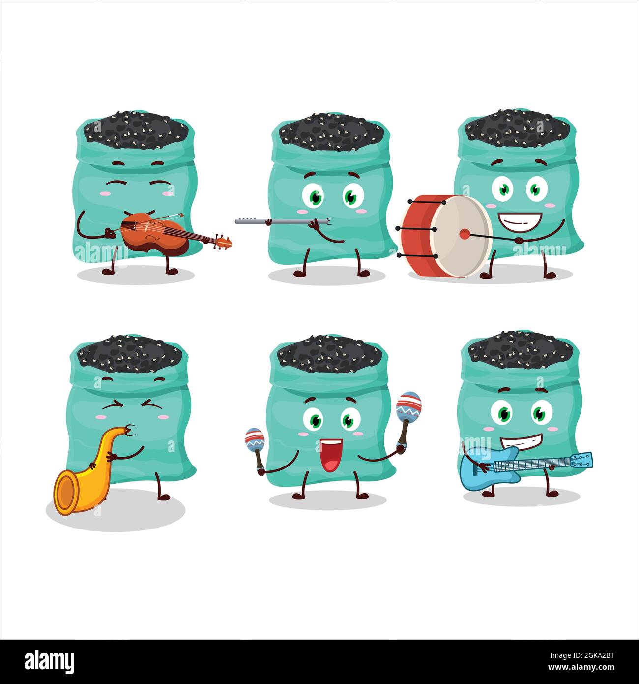 Cartoon character of black turtle beans playing some musical ...