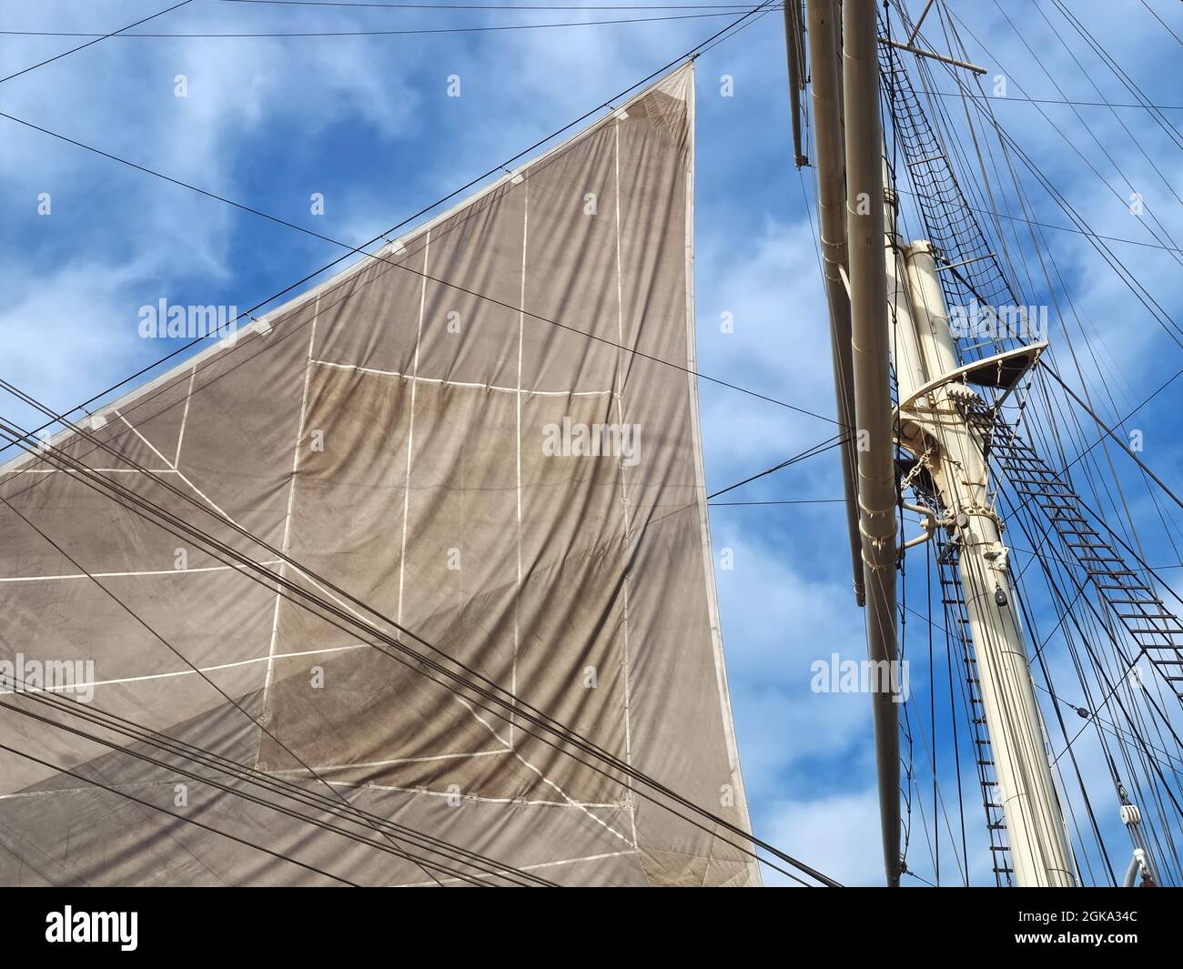 Sail and ropes of sailing ship Stock Photo - Alamy