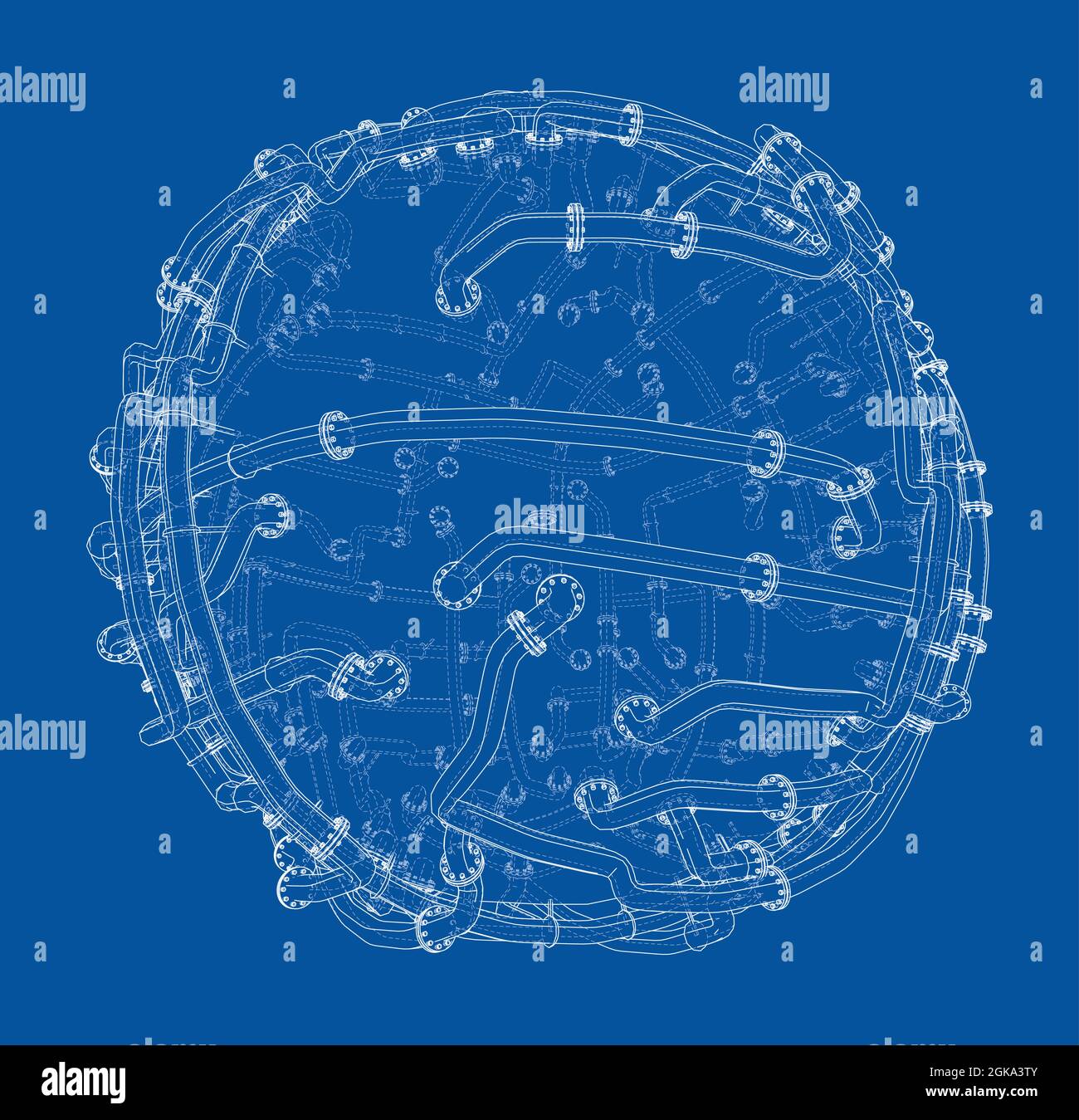 Pipes with flanges around a large sphere. Vector Stock Vector Image ...