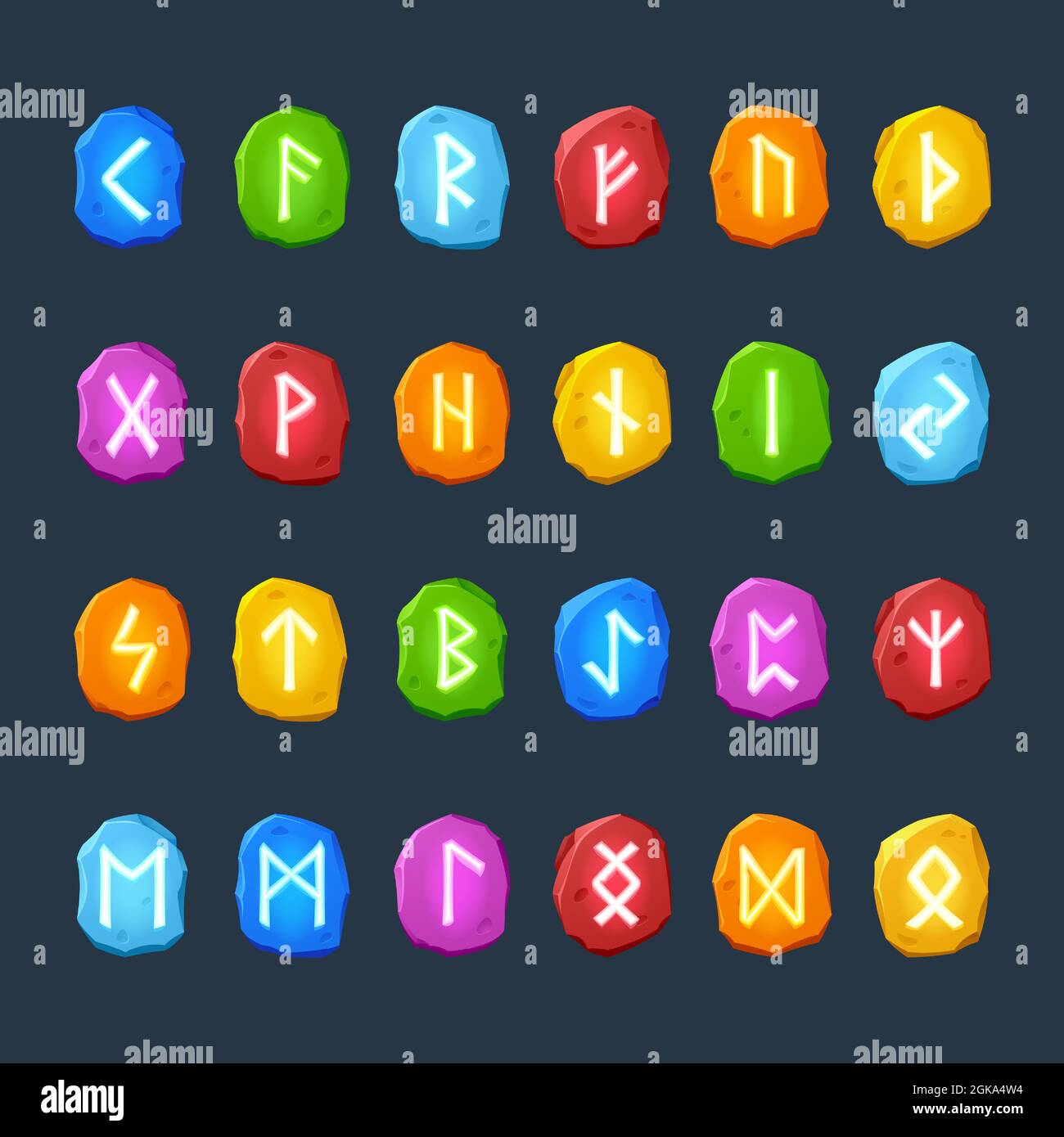 Rune stones with white sacred glyphs for game design isolated on dark ...